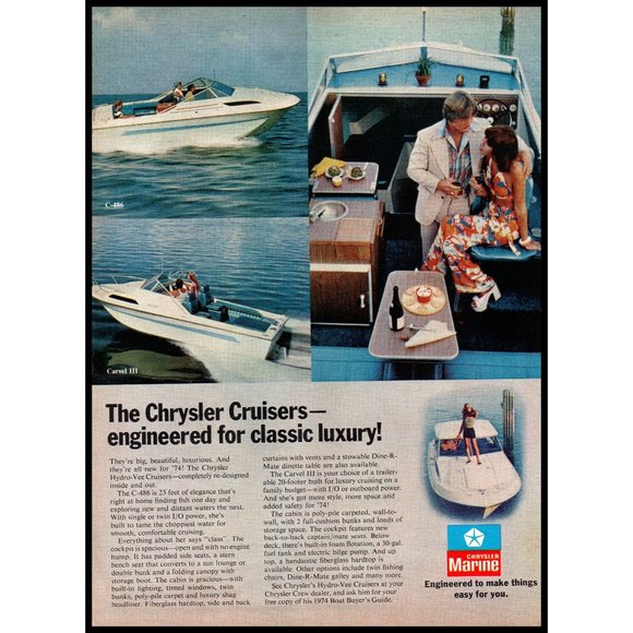 Chrylser | Art | 974 Chrysler Cruisers Fiberglass Boat Vintage Print Ad ...
